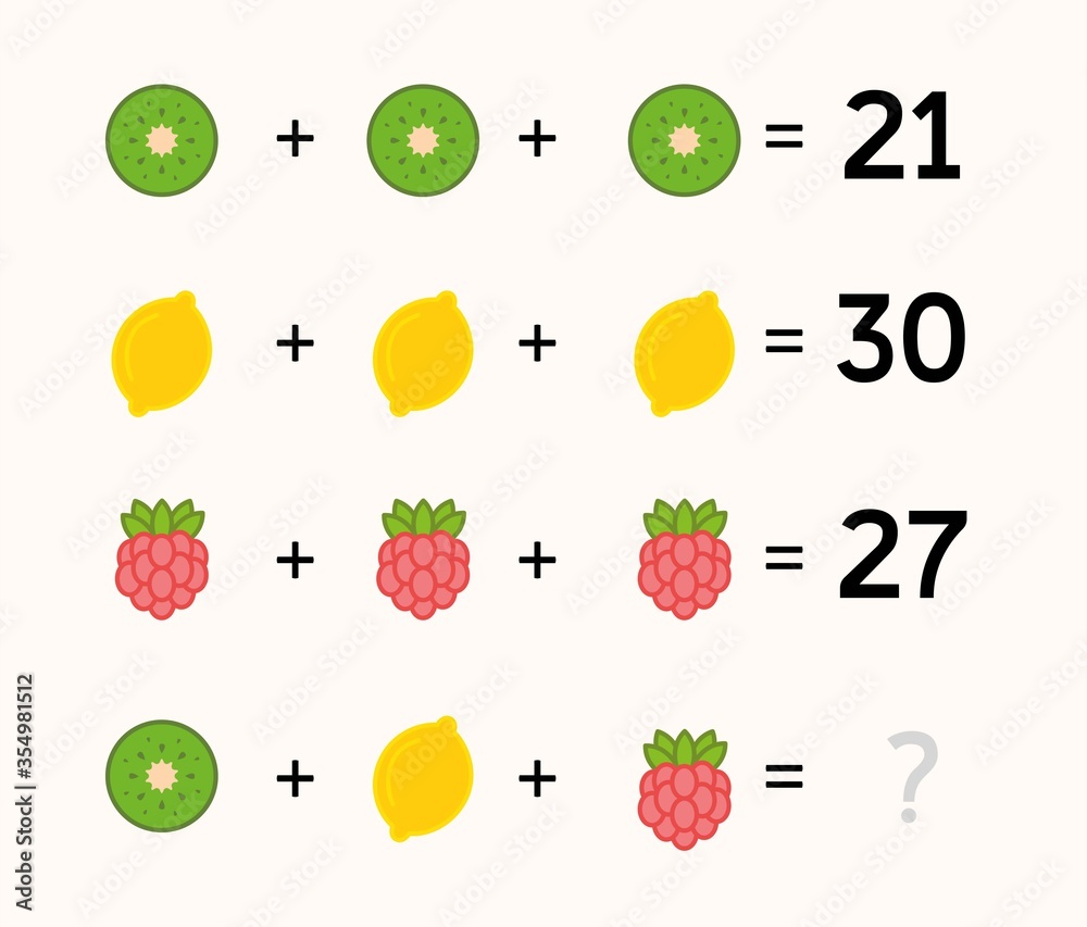 Educational math game for kids. Addition for kids. IQ Test. Visual ...