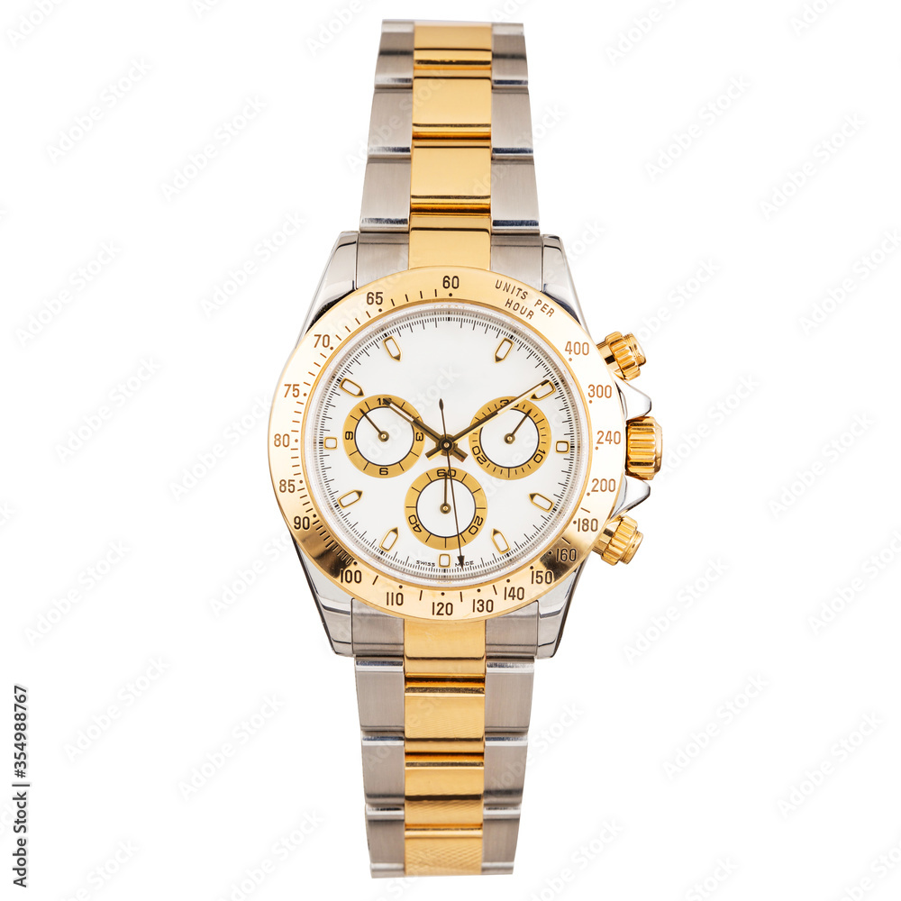 Stainless Steel and Yellow Gold Chronograph Watch Isolated on White. 44 ...