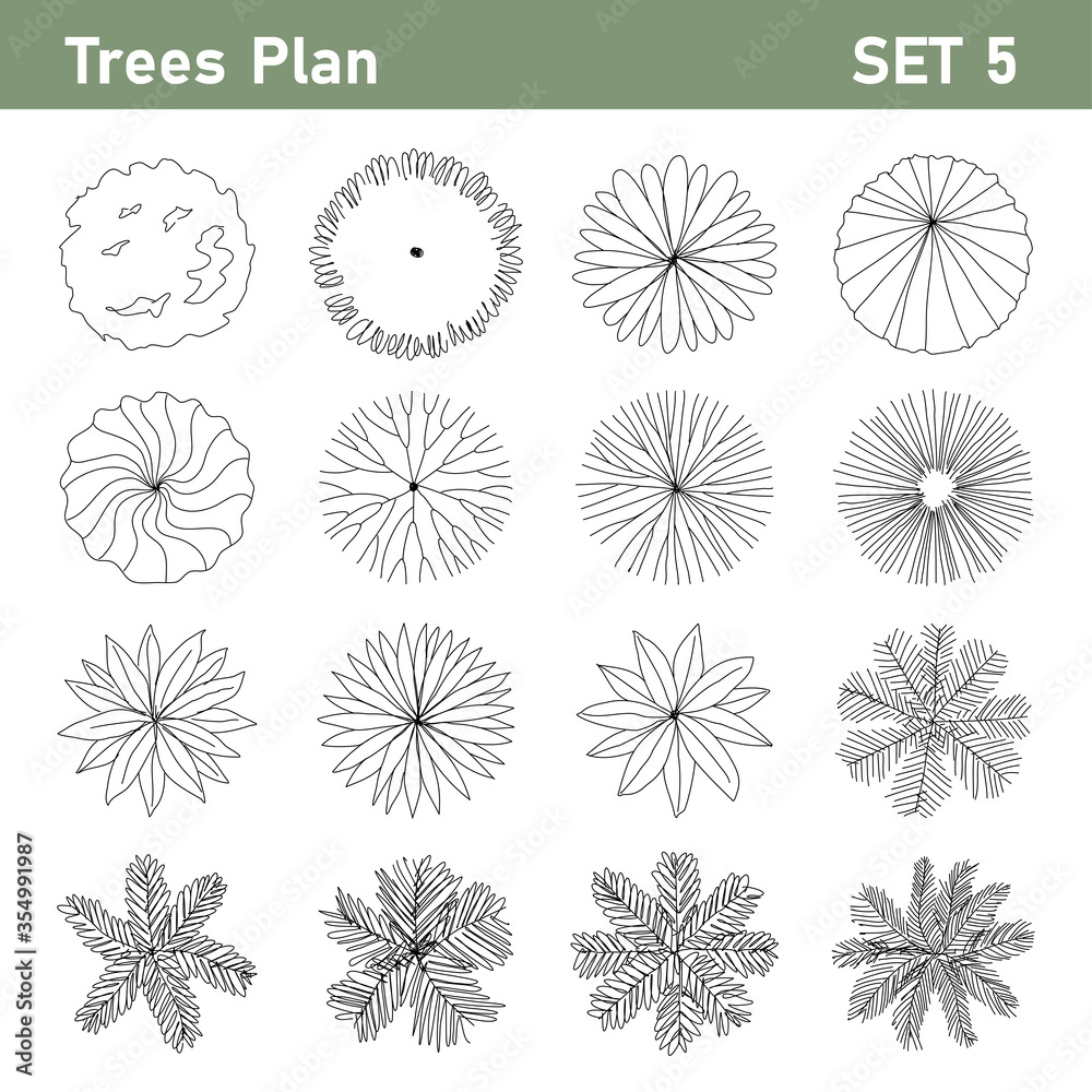 Tree top, tree plan - free hand drawn doodle top view trees for ...