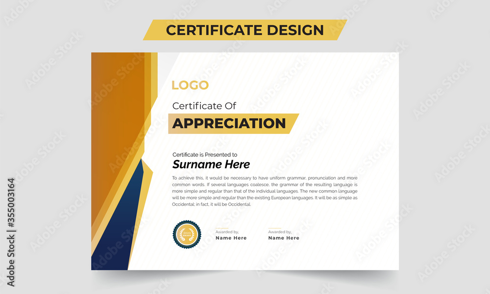 Achievement certificate design with badges and seals. Simple and ...