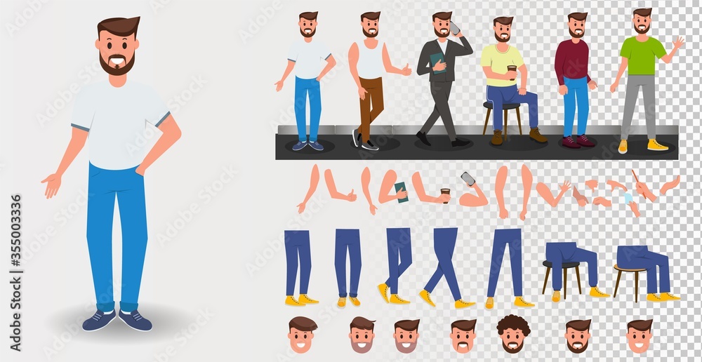 Creation set of young man, constructor for animation. Full length ...