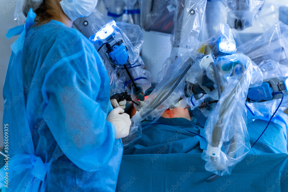 Medical operation involving robot. Medical robot. Robotic Surgery ...