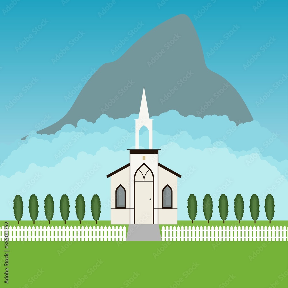 Church icon, for religion architecture design. Cartoon church building ...