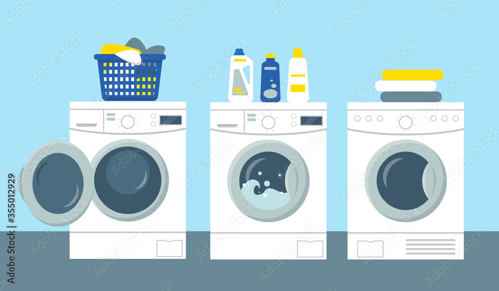 Washing and drying machines vector illustration. Stock Vector | Adobe Stock