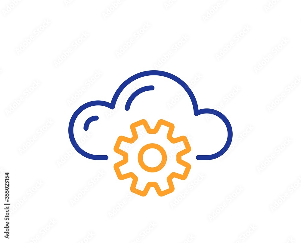 Cloud computing process line icon. Internet data storage sign. File hosting technology symbol ...