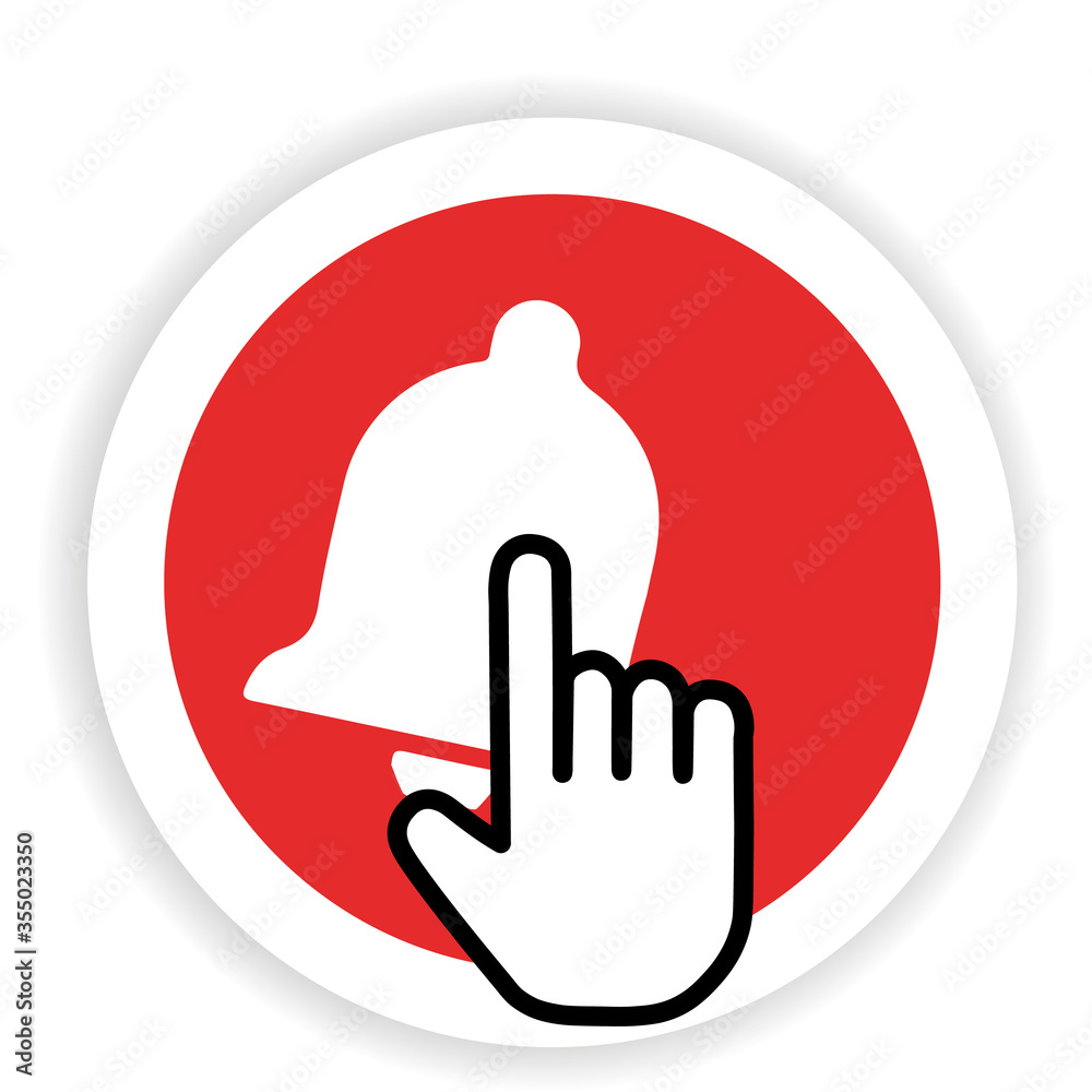 SUBSCRIBE - button red color with handon transparent background. Vector illustration. Bell ...