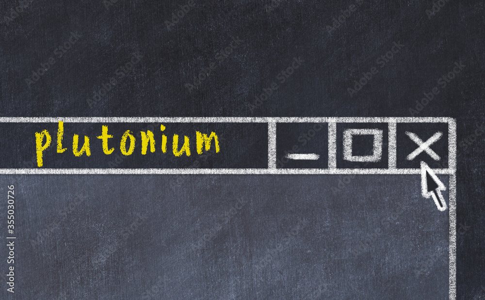 Concept of dealing with problem. Chalk drawing of closing browser window with caption plutonium ...