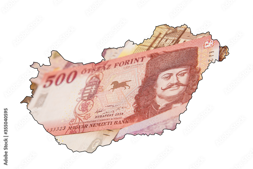 Map of Hungary. Stack of banknotes as background (Hungarian Forint ...