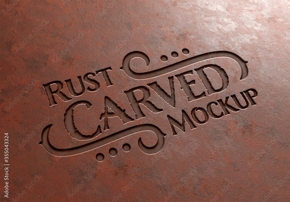 Carved Text Effect in Rusted Metal Mockup Stock Template | Adobe Stock