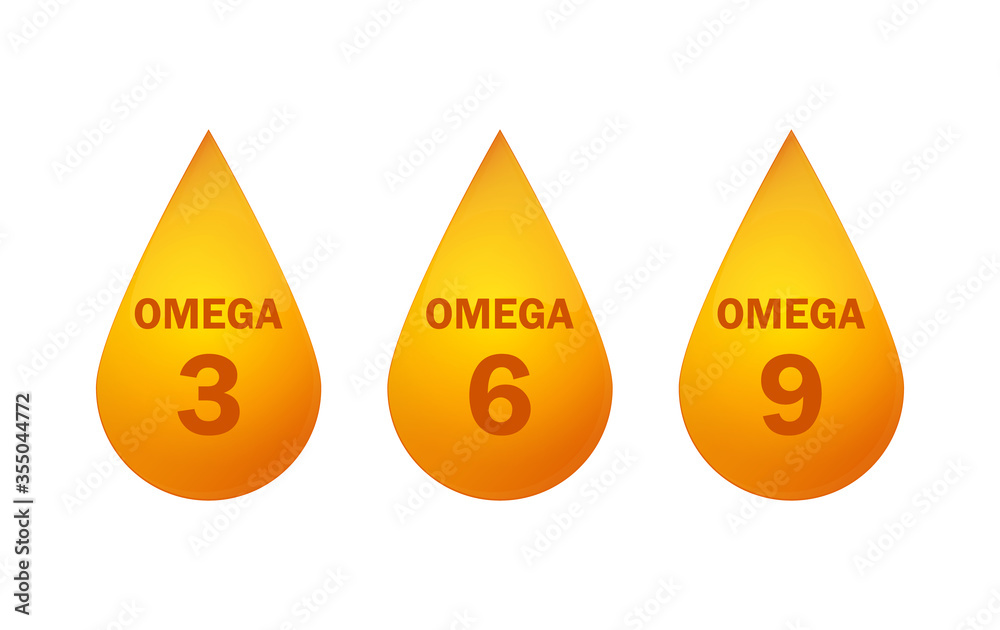 Vecteur Stock Omega fatty acids. Shiny drops of oil. Three drops of ...