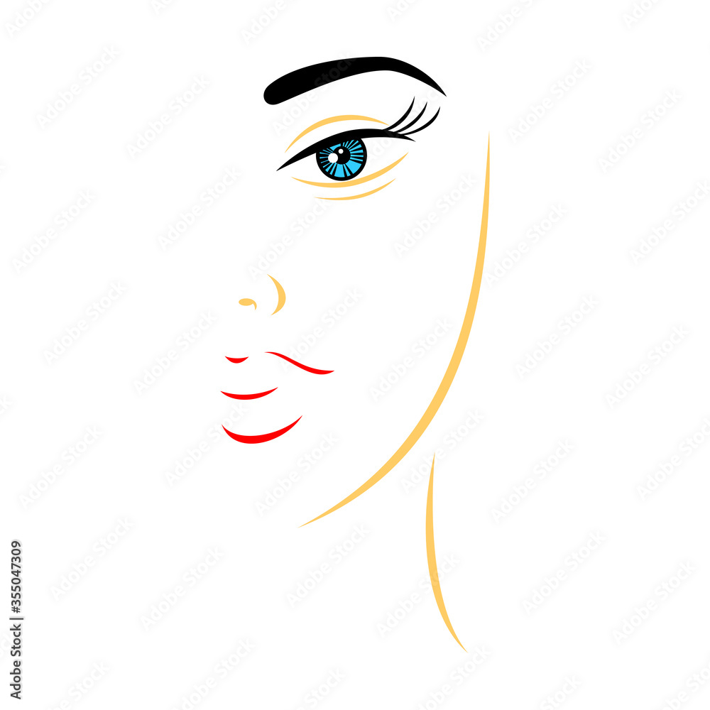 Half woman face. Recolorable shape isolated from background. Vector ...