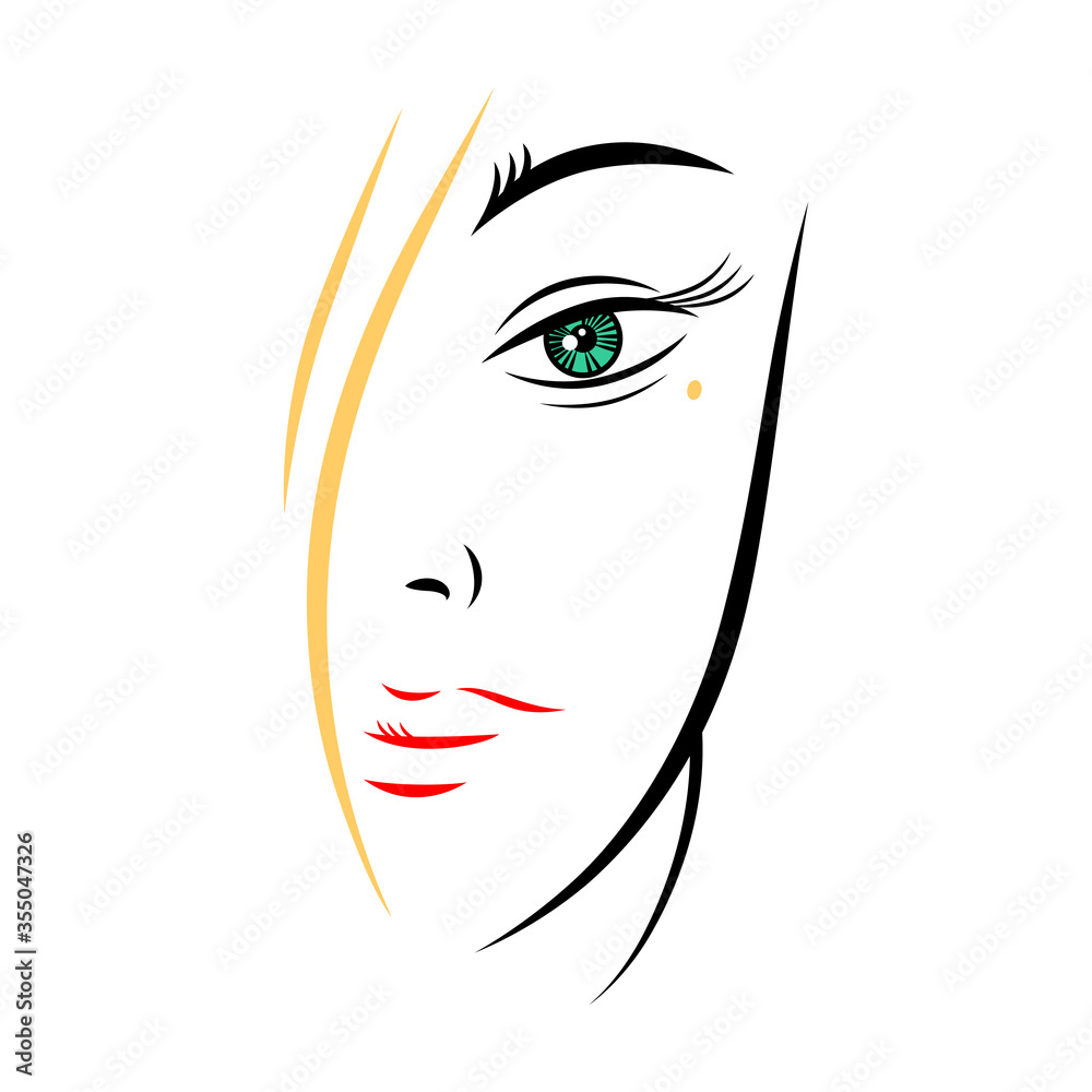 Half woman face with long eyelashes. Recolorable shape isolated from ...