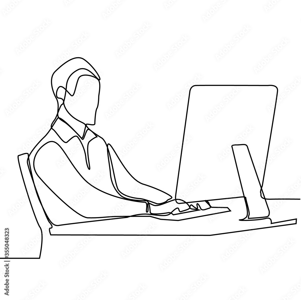 Continuous line drawing of business man sits in the office and thinks ...