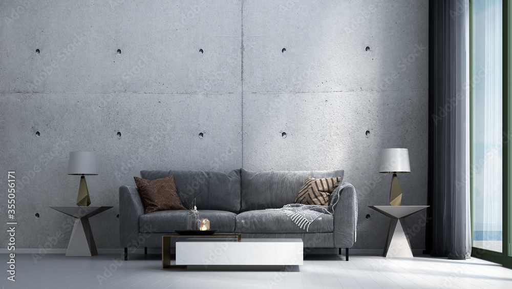 The interior design of living room and concrete wall texture background ...