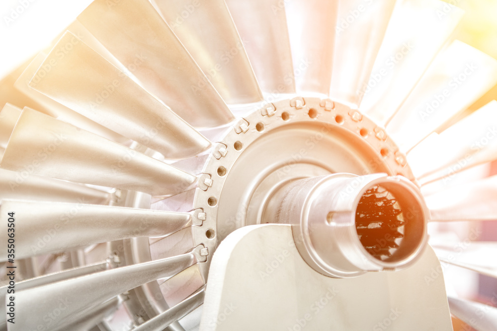 Wheel of the air compressor of an aircraft engine. Stock Photo | Adobe ...