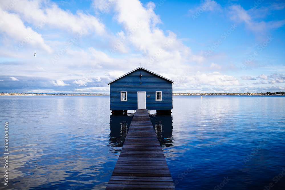 Side view of Crawley Edge Boatshed, a popular and well-recognized site ...