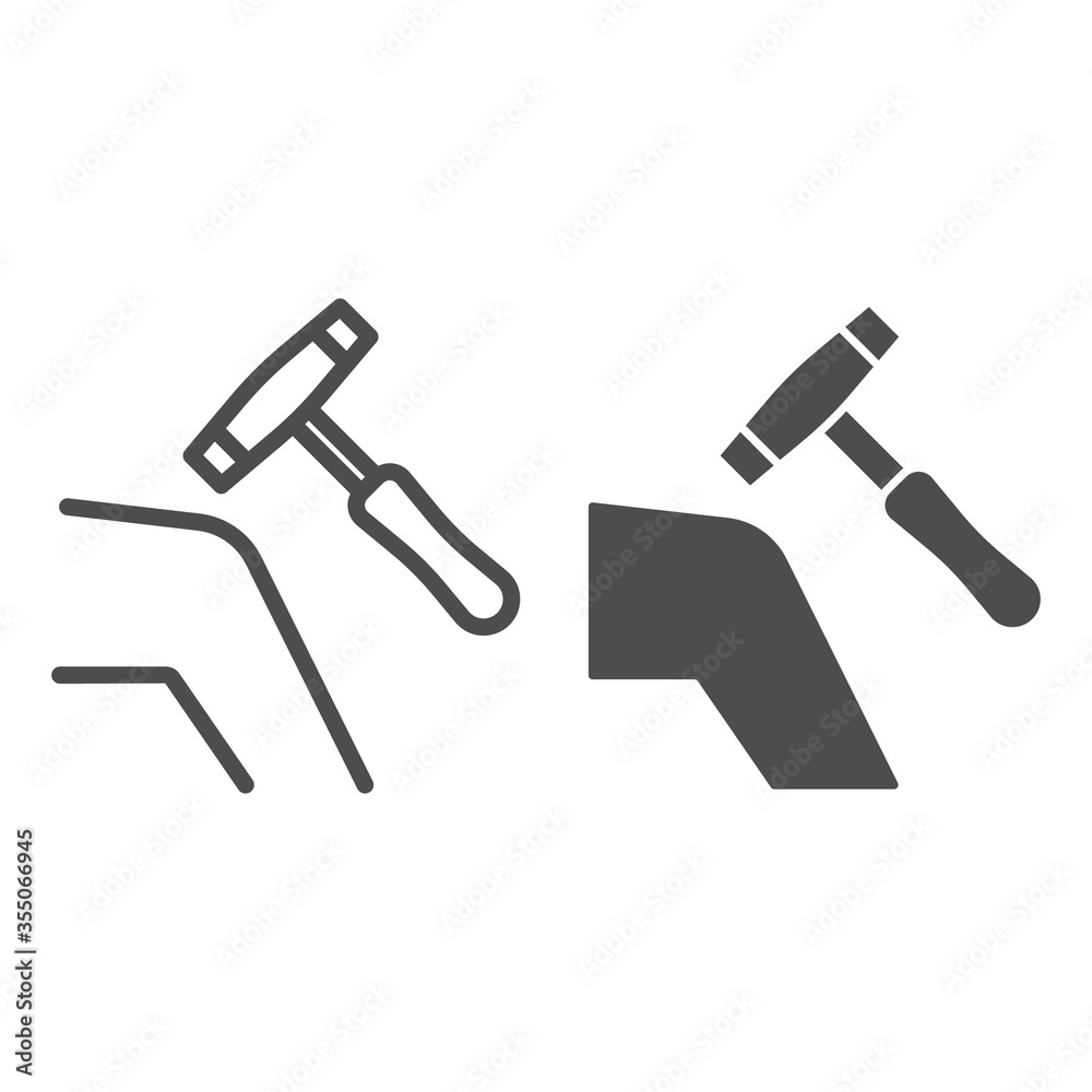 Human knee with medical hammer line and solid icon, Heath care concept ...