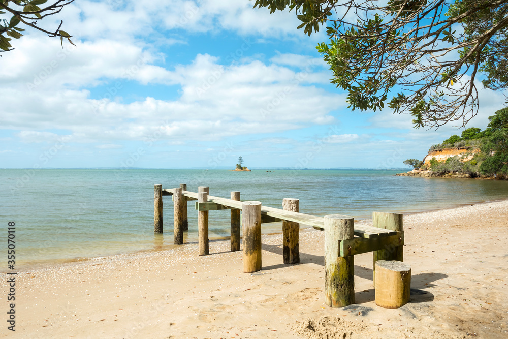 Small Wooden Wharf at Awhitu Regional Park Beach during Low Tide ...