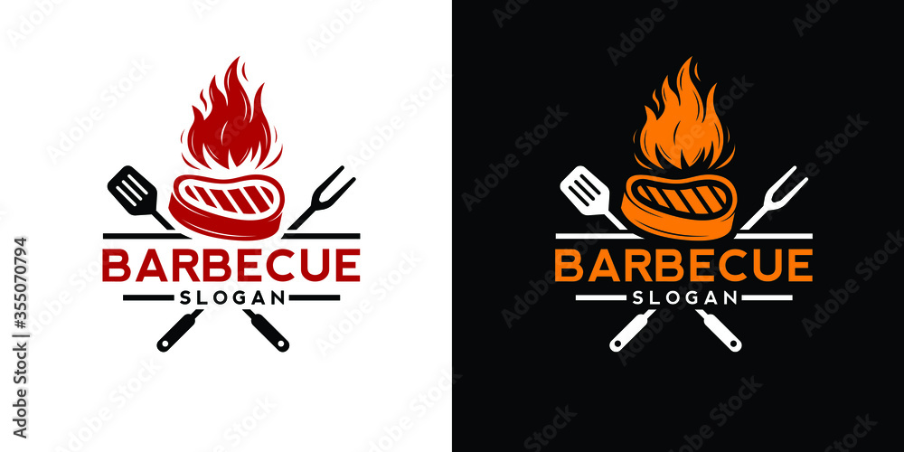 Barbecue restaurant - Logo icon of Barbecue, Grill and Bar with fire ...