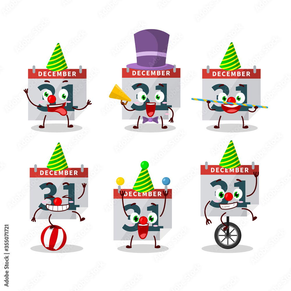 Cartoon character of december 31th calendar with various circus shows ...