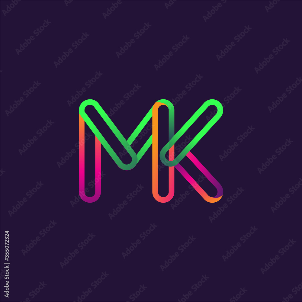 initial logo letter MK, linked outline rounded logo, colorful initial ...