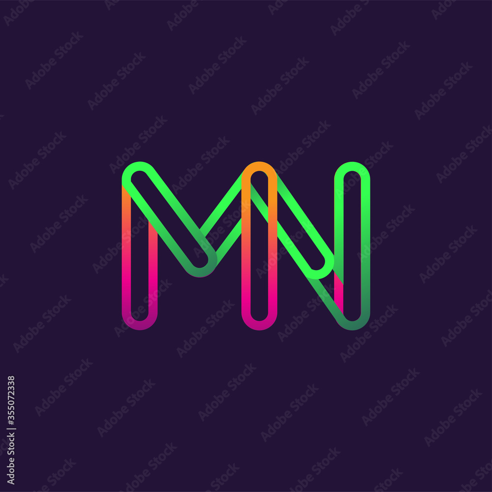 initial logo letter MN, linked outline rounded logo, colorful initial ...