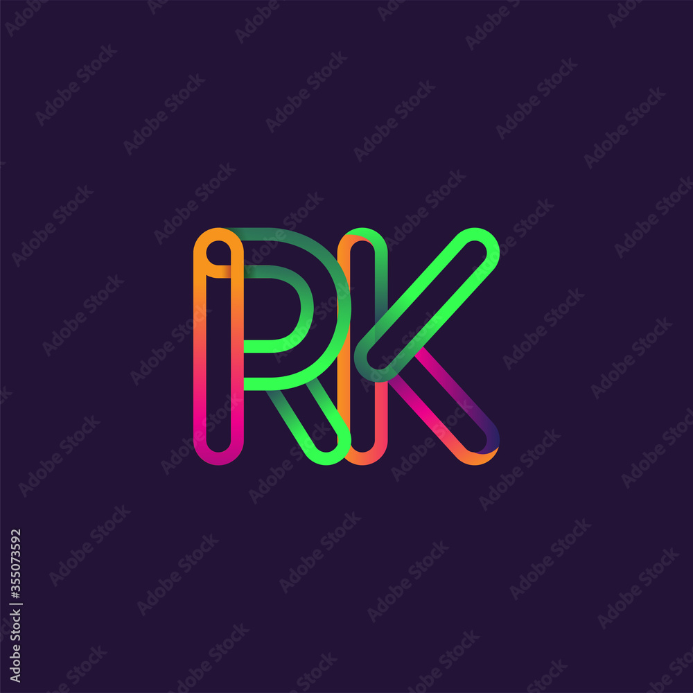 initial logo letter RK, linked outline rounded logo, colorful initial ...