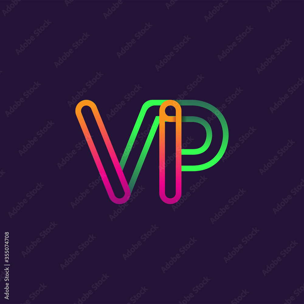 initial logo letter VP, linked outline rounded logo, colorful initial ...