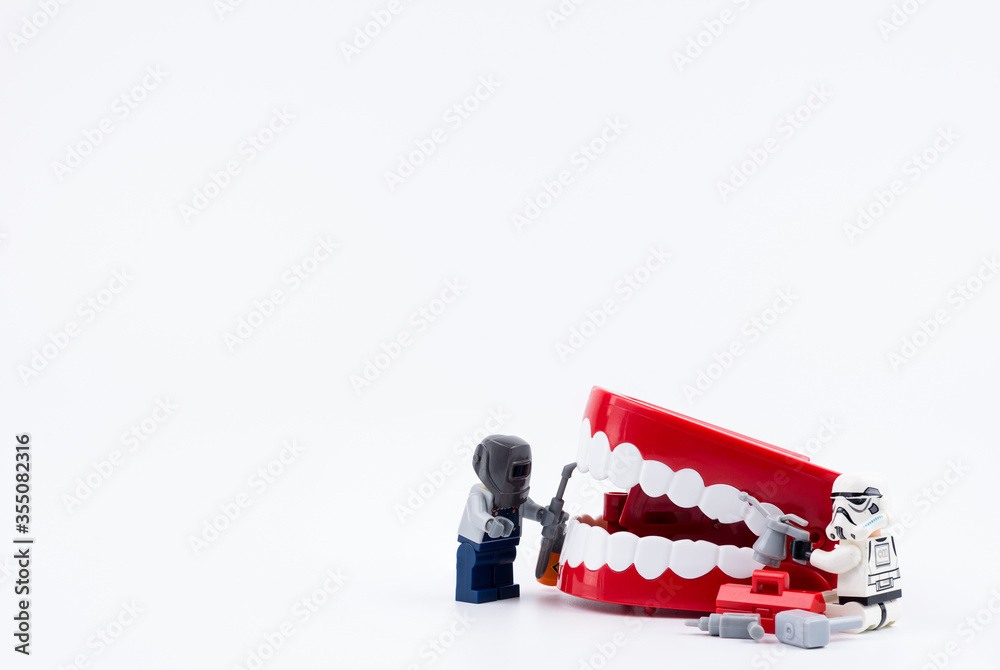 Nonthabure, Thailand - May, 17, 2017 : Lego stormtrooper helping repair ...