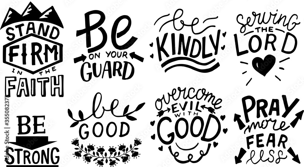 Hand lettering set with Bible verse and Christian quotes Stand firm, Be ...