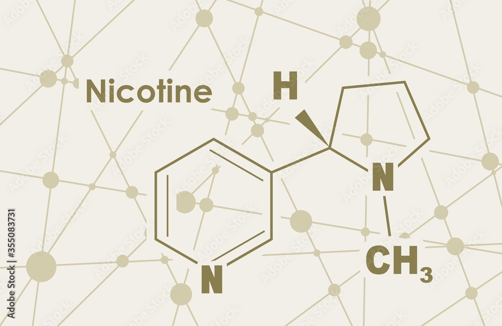 Chemical molecular formula of nicotine. Connected lines with dots ...