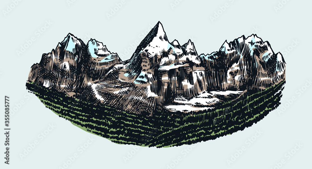 Mountain peaks, vintage rock, old highlands range. Chamonix-Mont-Blanc ...