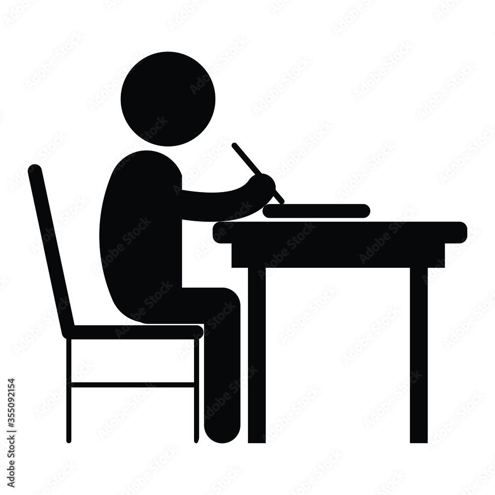 Student Studying. Black and white pictogram depicting stick figure ... Student Studying. Black and white pictogram depicting stick figure ...