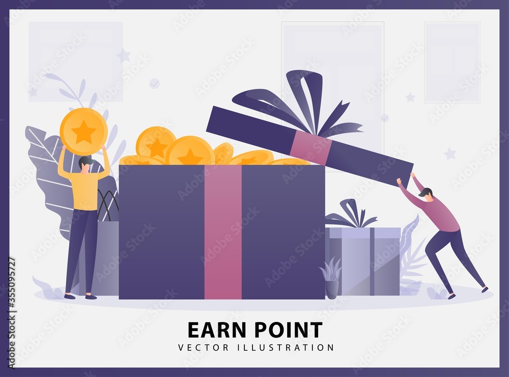 Illustration vector of Earn Point concept with big gift box and people ...
