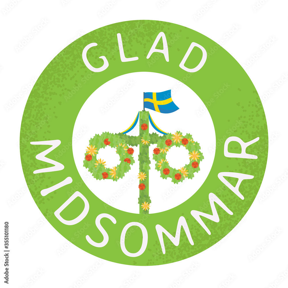 Midsummer flower wreath with Swedish flag. Pole after celebrating ...