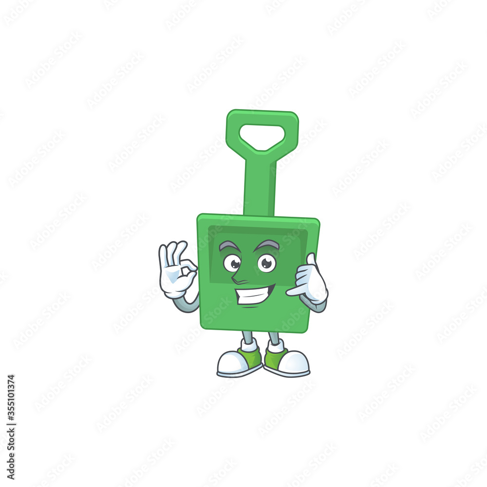 cartoon picture of green sand bucket make a call gesture Stock Vector ...
