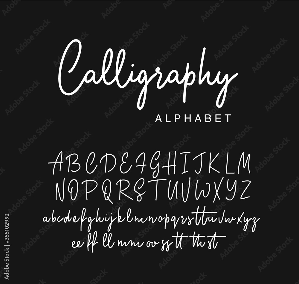 Handwritten calligraphy script font design. Vector illustration. Stock ...