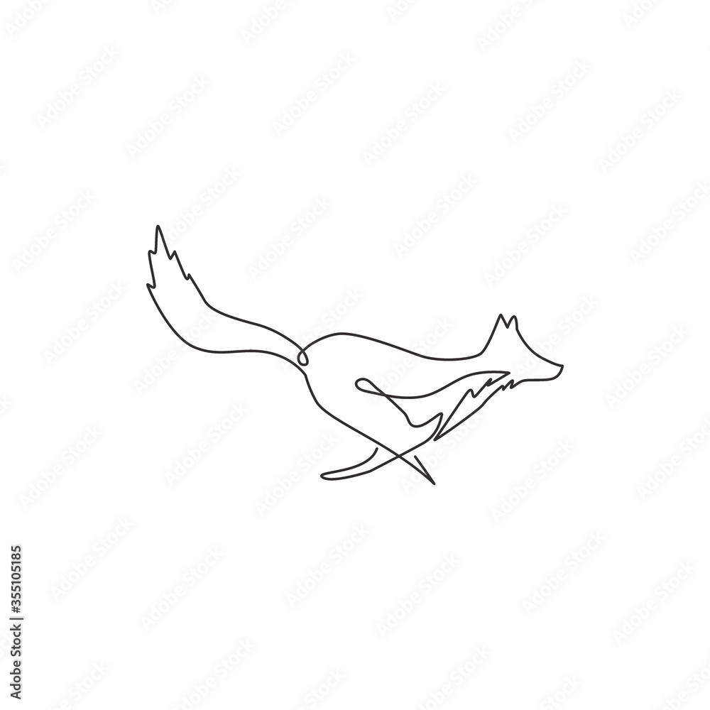 One single line drawing of cute fox company logo identity. City zoo ...