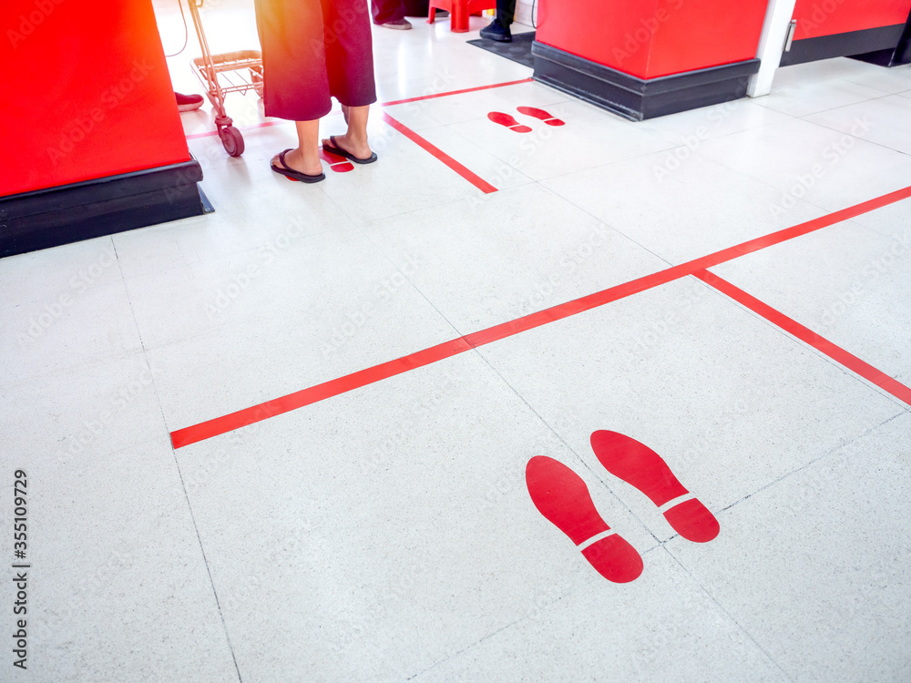 Footprint warning sign, social distancing concept. Stock Photo | Adobe ...