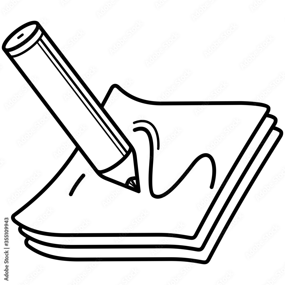 pencil, draw line, and a stack of paper vector icon in outlines Stock ...