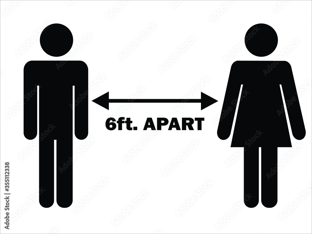 6 ft. Apart Man Woman Stick Figure. Pictogram Illustration Depicting ...