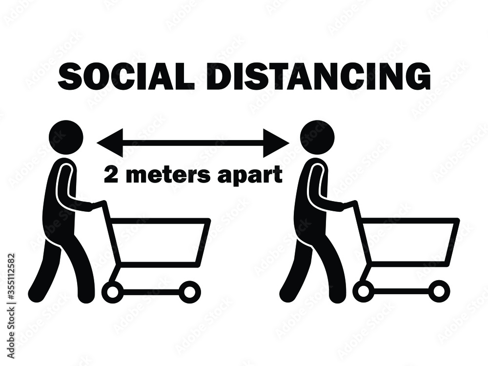 Vetor de Social Distancing 2 meters m Apart Stick Figure with Cart ...