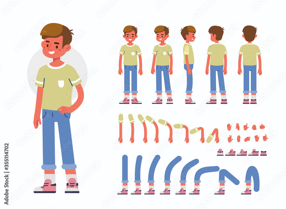 Little Boy Character Constructor for Animation. Front, Side and Back ...