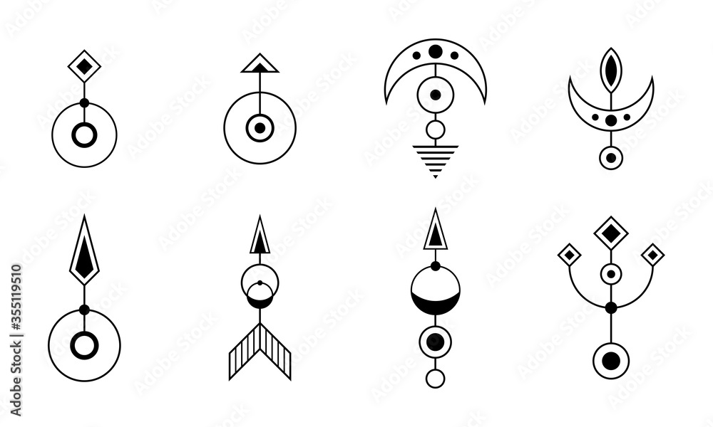 Set of eight abstract geometric symbols. Sacred geometry sign with ...