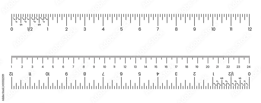 Ruler inch , centimeter and millimeter scale with numbers for apps or ...