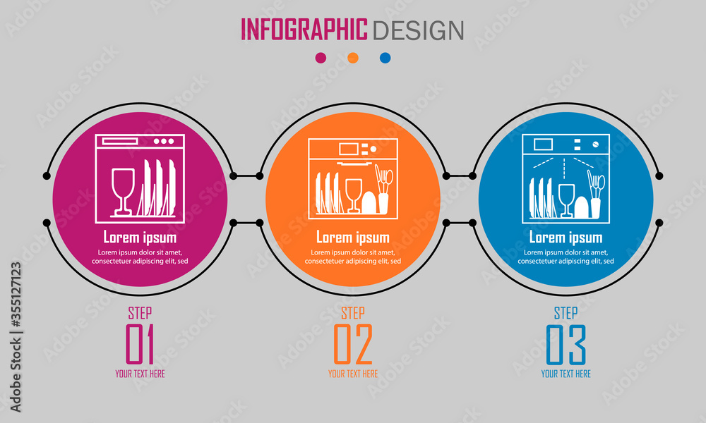 Abstract paper infografics of dishes in the dishwasher and washing ...