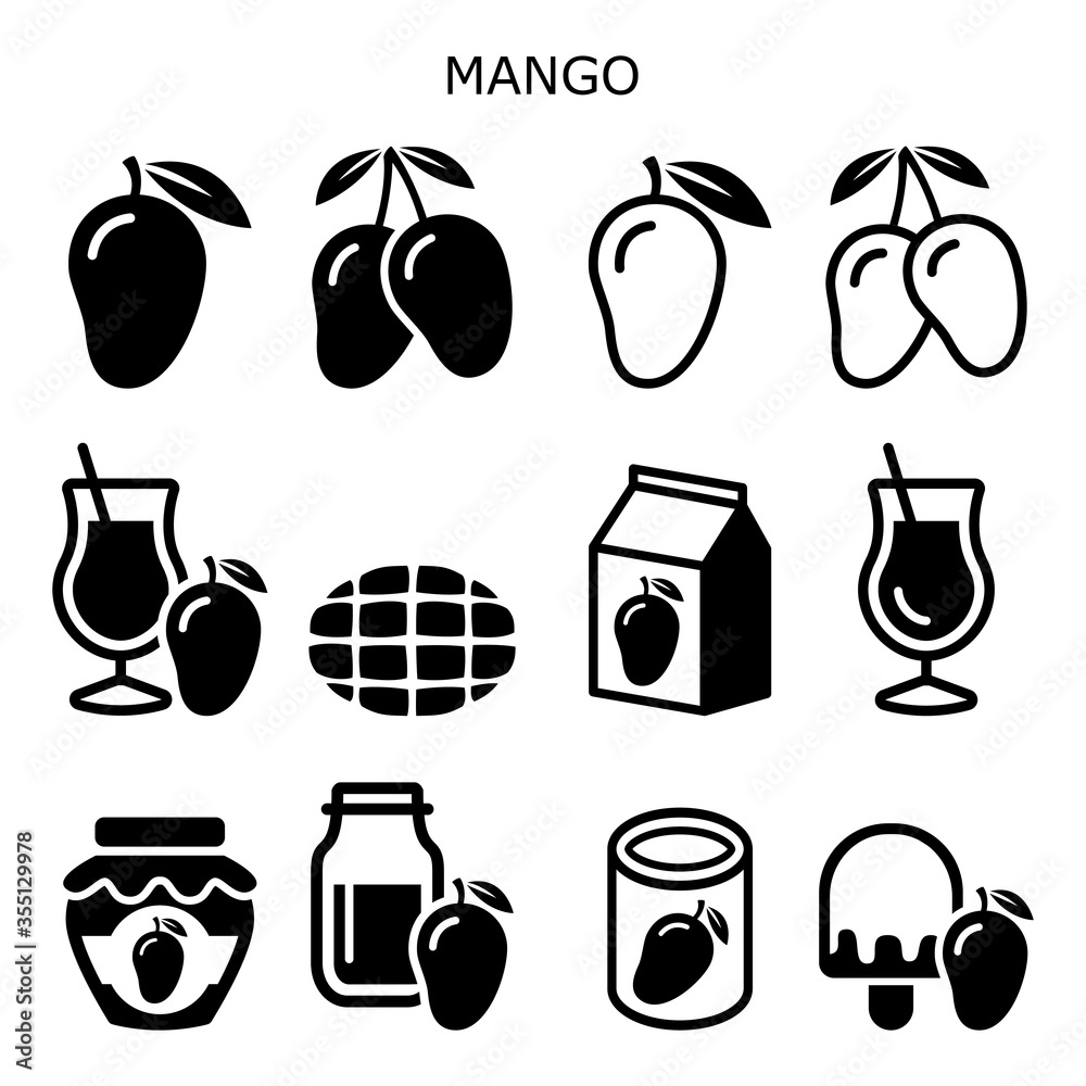 Mango fruit red vector icon set - healthy food and drink design, mango ...