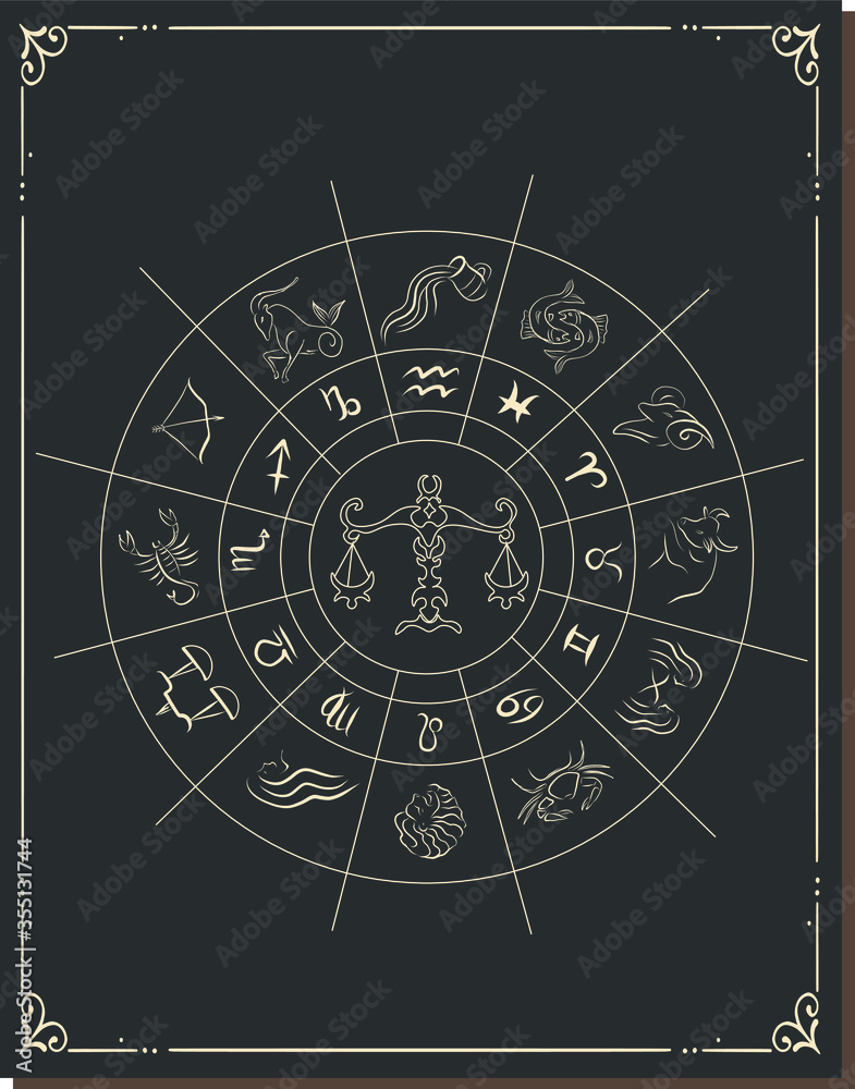 Astrology horoscope circle with zodiac signs vector background. Form ...