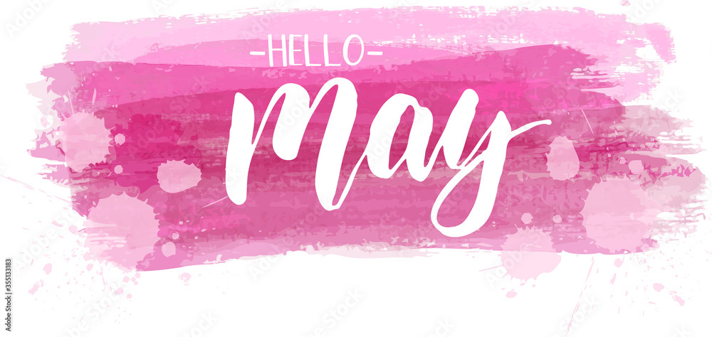 Hello May - handwritten modern calligraphy lettering text on pink ...