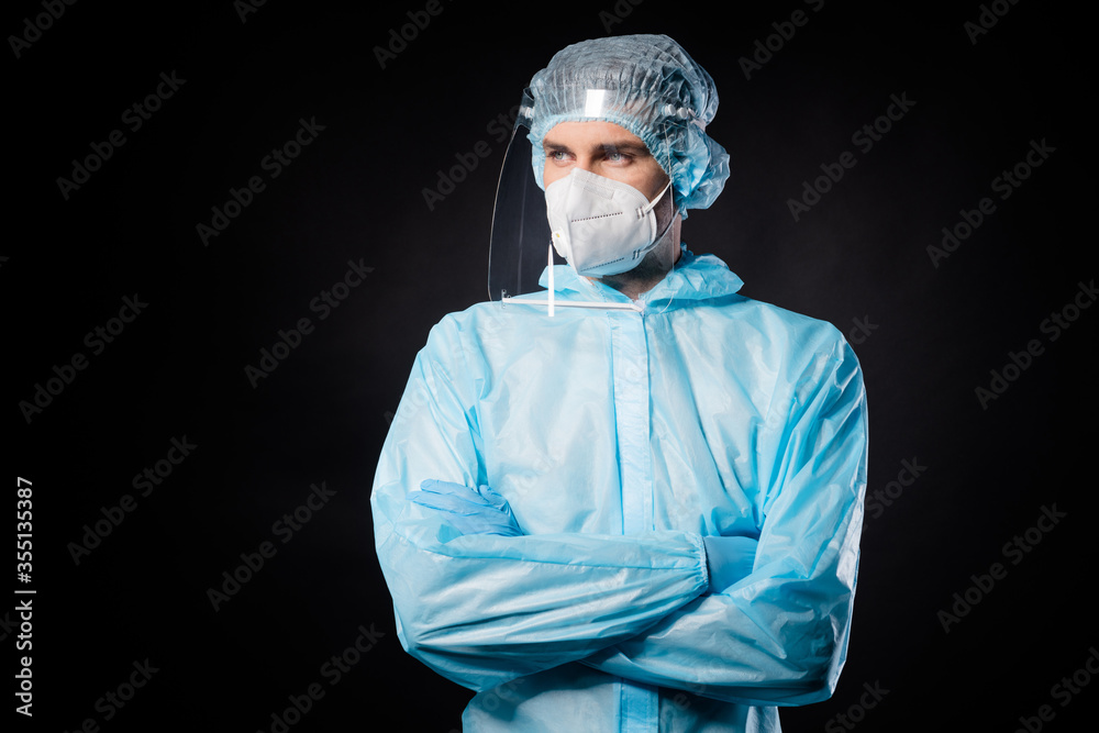 Photo of serious professional guy expert doc virologist arms crossed ...